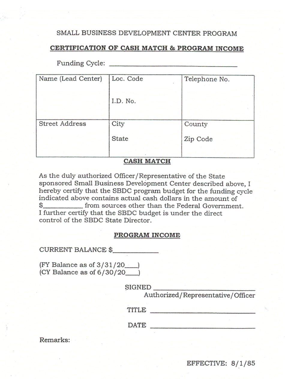 Certification of Cash Match and Program Income - Fill Out, Sign Online ...