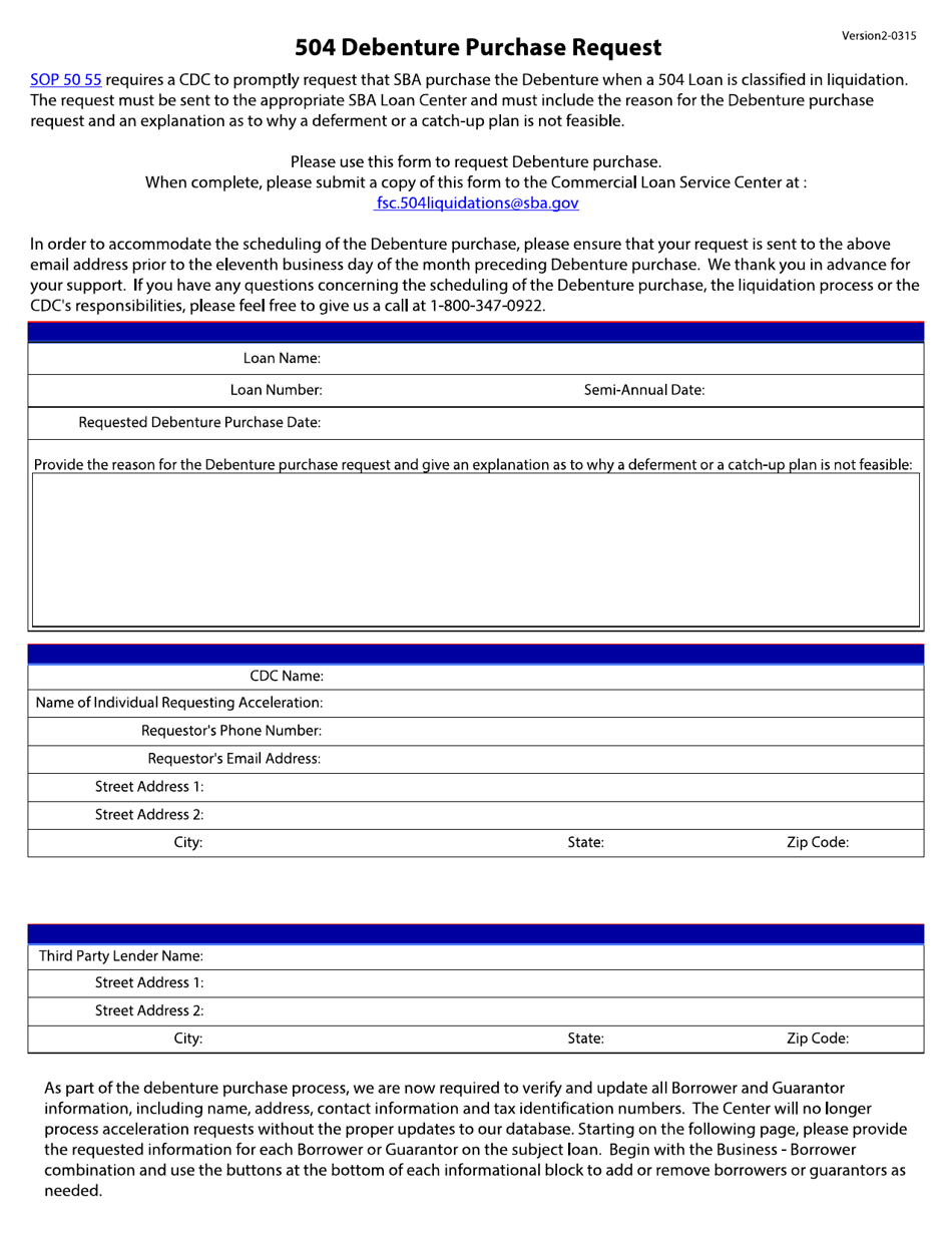 504 Debenture Purchase Request - Fill Out, Sign Online and Download PDF ...