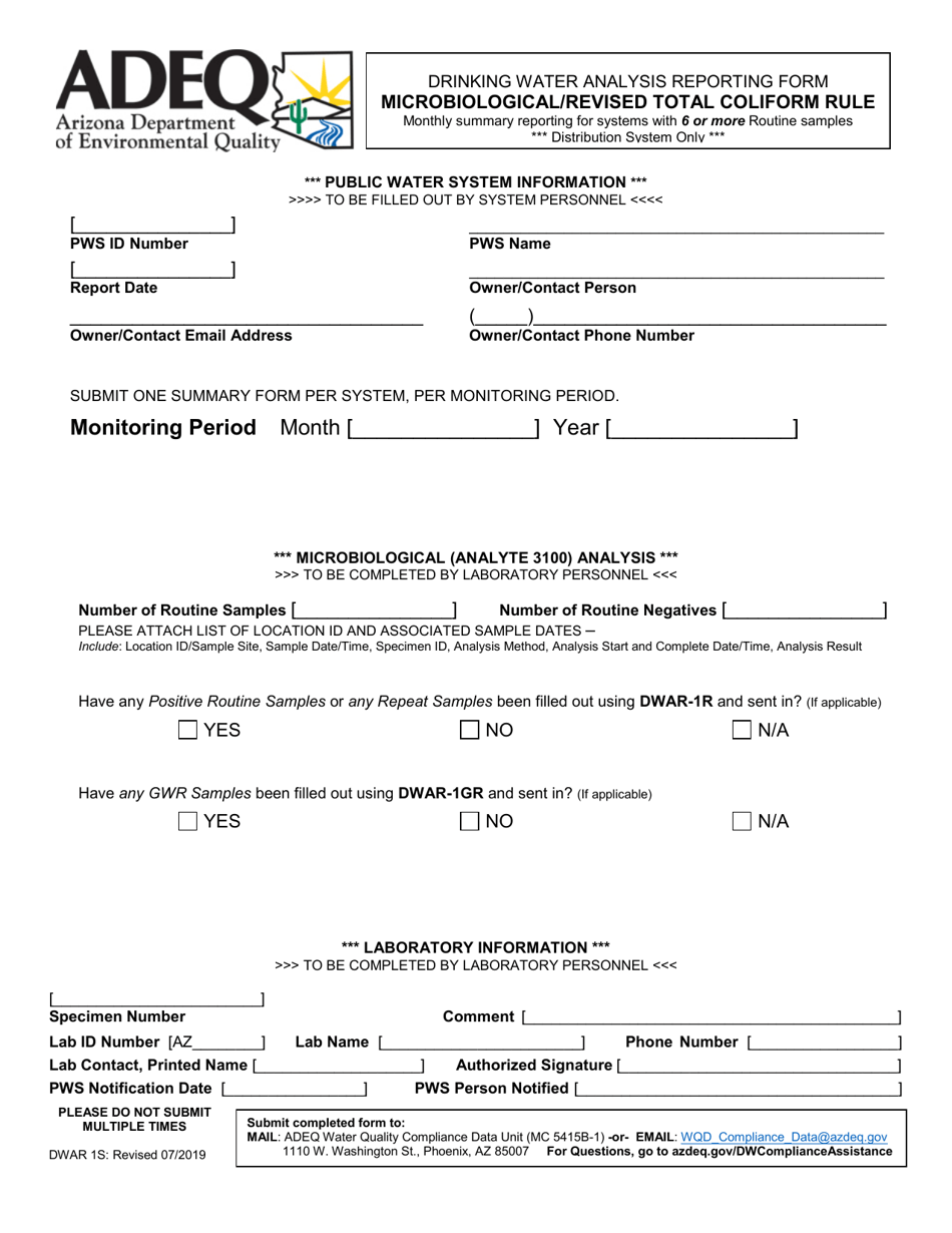 Form DWAR1S - Fill Out, Sign Online and Download Fillable PDF, Arizona ...
