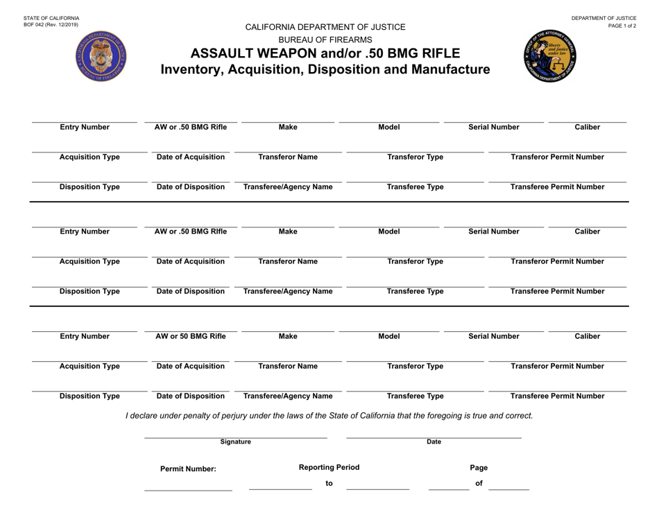 Form BOF042 Download Fillable PDF or Fill Online Assault Weapon and/or ...