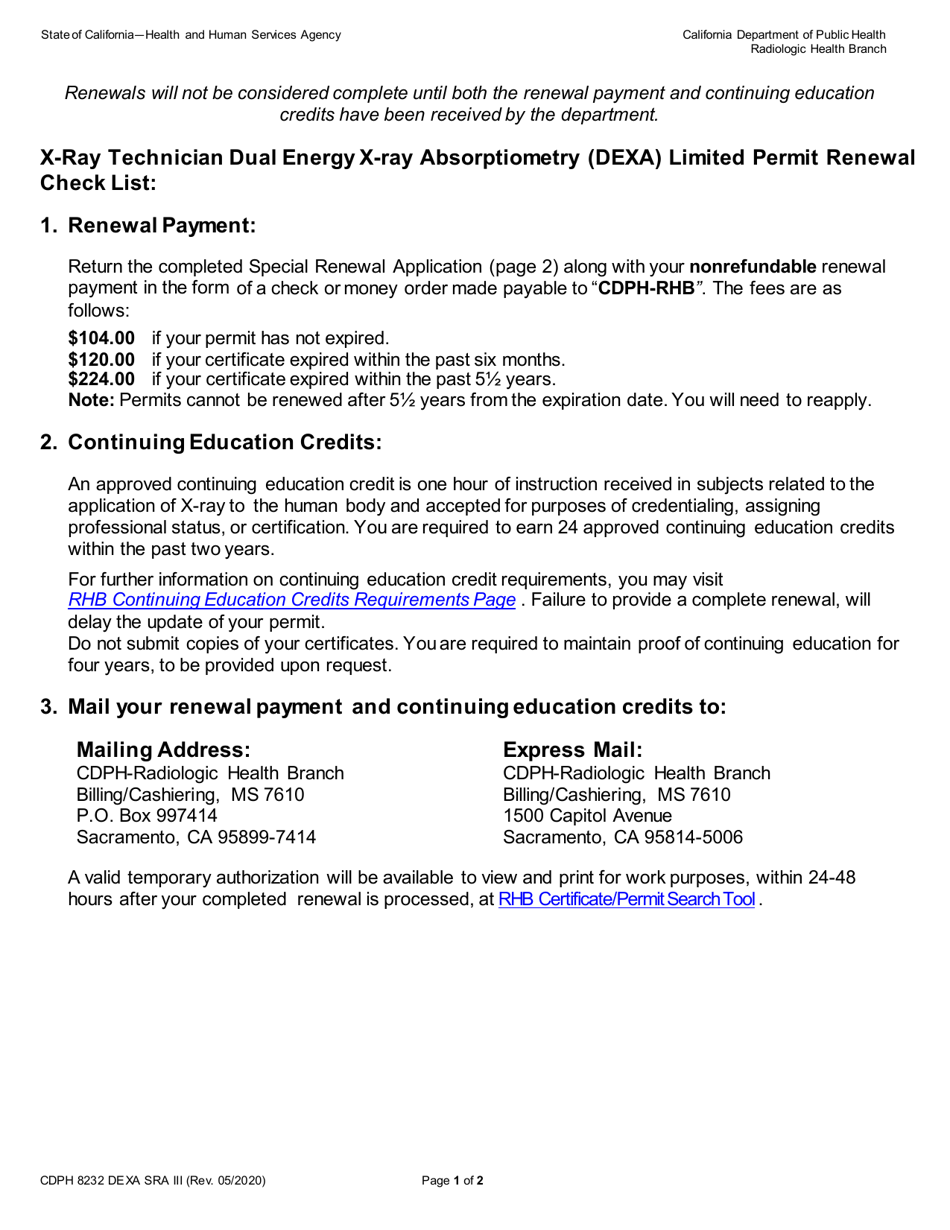 Form CDPH8232 DEXA SRA III - Fill Out, Sign Online and Download ...