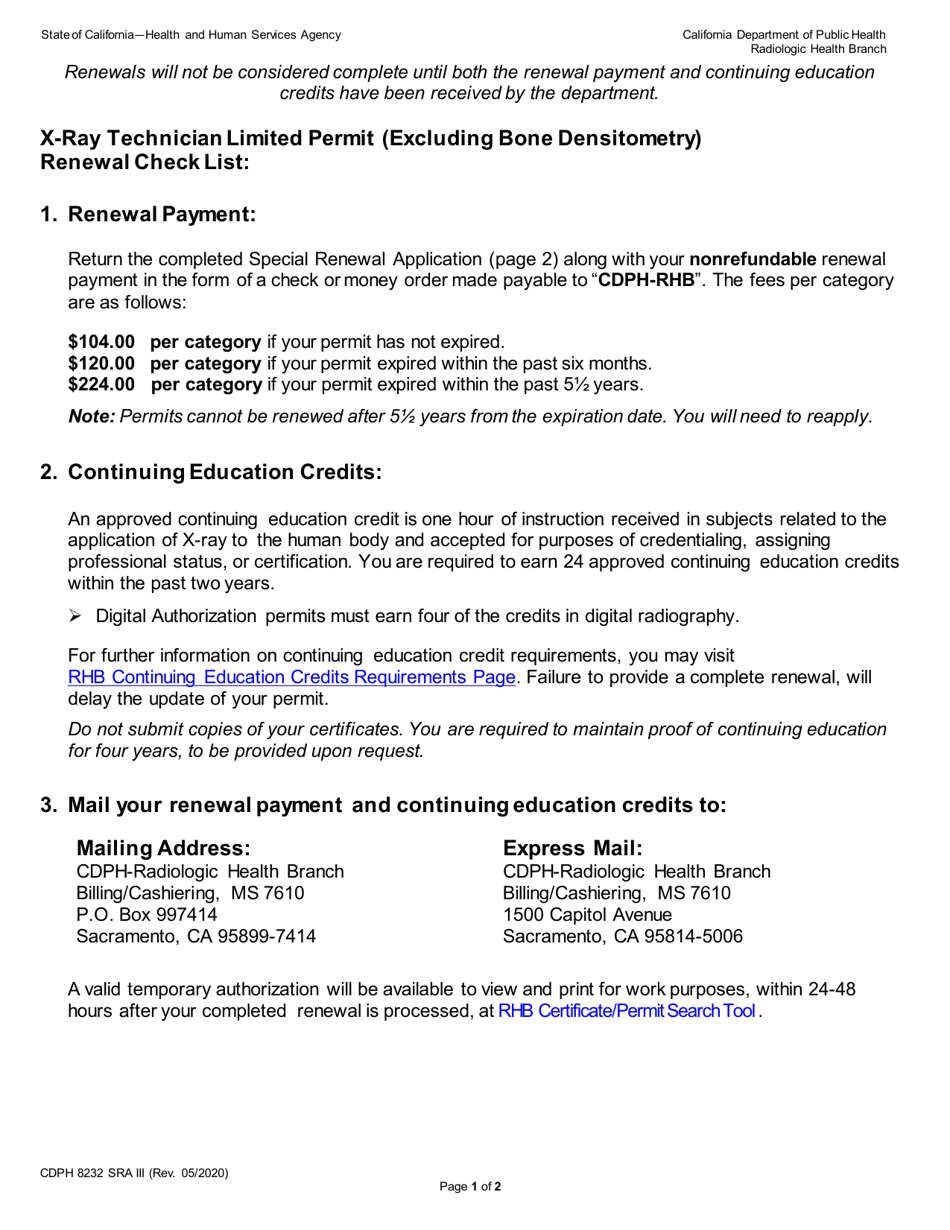 Form CDPH8232 SRA III - Fill Out, Sign Online and Download Fillable PDF ...
