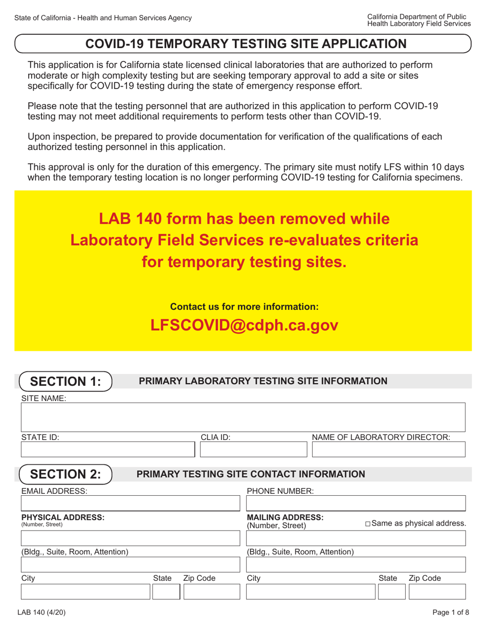 Form LAB140 - Fill Out, Sign Online and Download Printable PDF ...