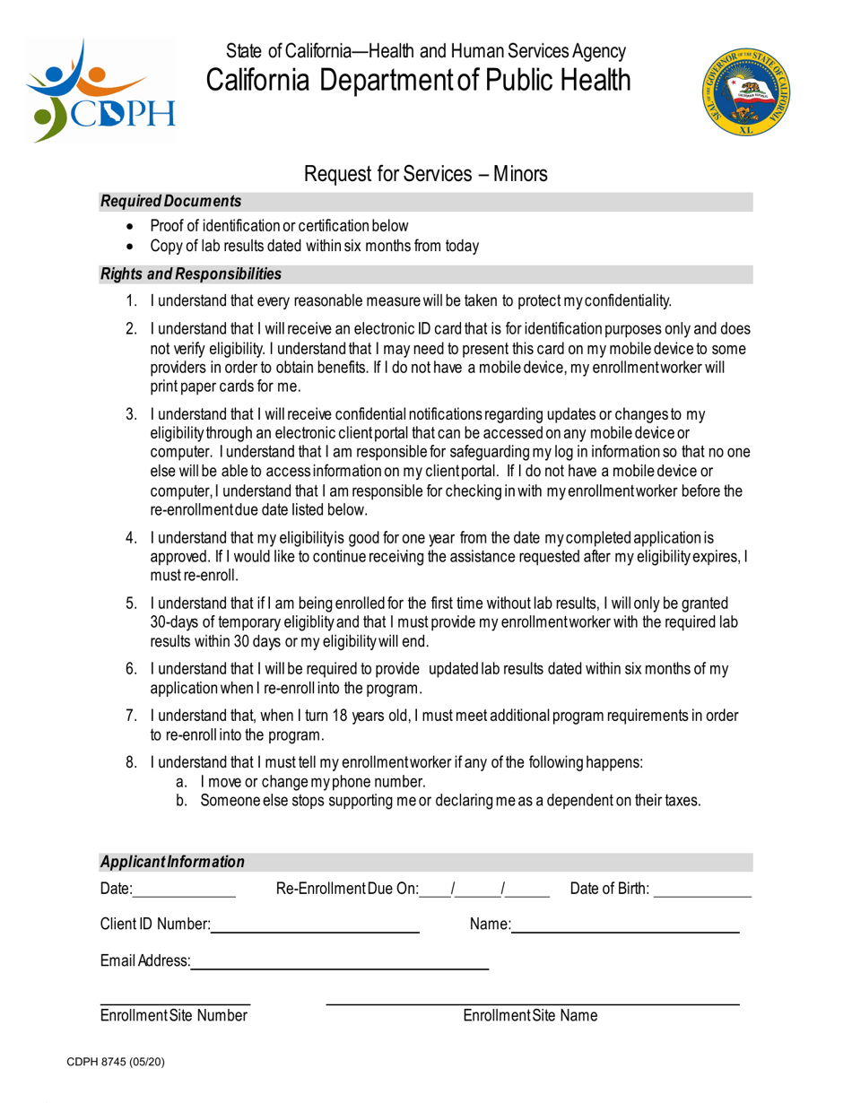 Form CDPH8745 - Fill Out, Sign Online and Download Fillable PDF ...