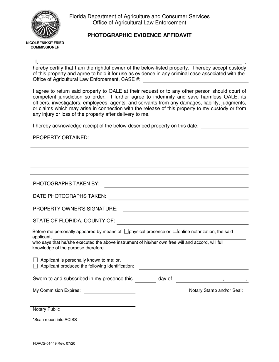 Form FDACS-01449 Download Fillable PDF or Fill Online Photographic ...