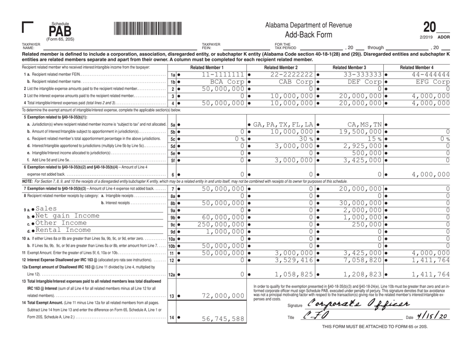 Alabama Add-Back Form - Fill Out, Sign Online and Download PDF ...