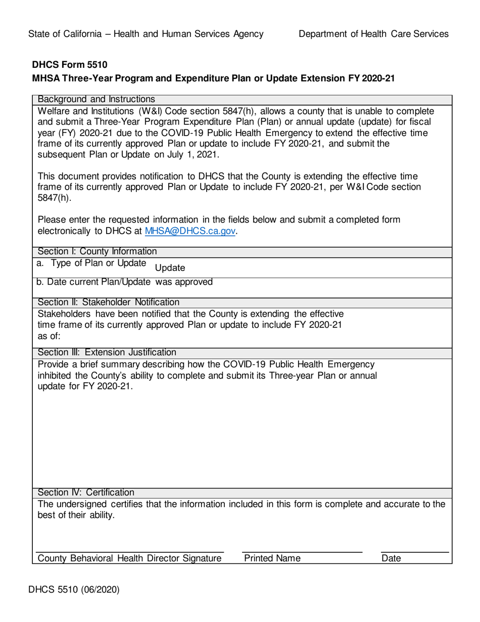 Form DHCS5510 - 2021 - Fill Out, Sign Online and Download Fillable PDF, California | Templateroller
