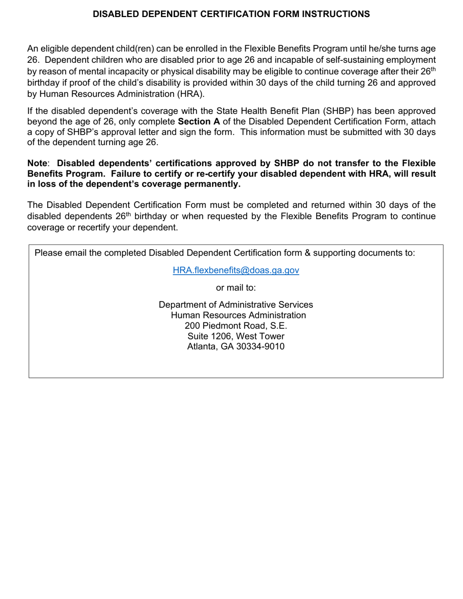 Georgia (United States) Disabled Dependent Certification Form - Fill ...