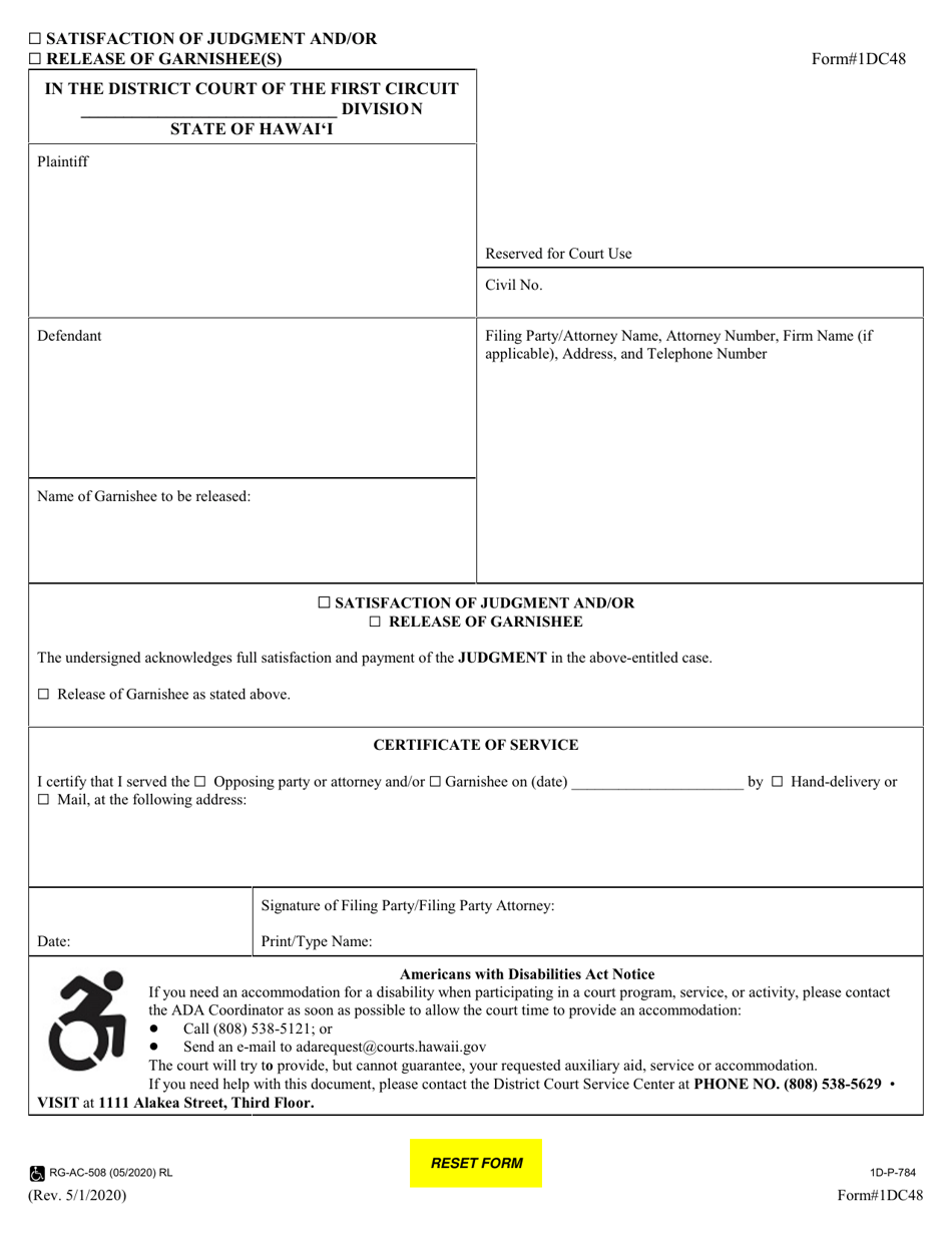 Form 1DC48 Download Fillable PDF or Fill Online Satisfaction of ...