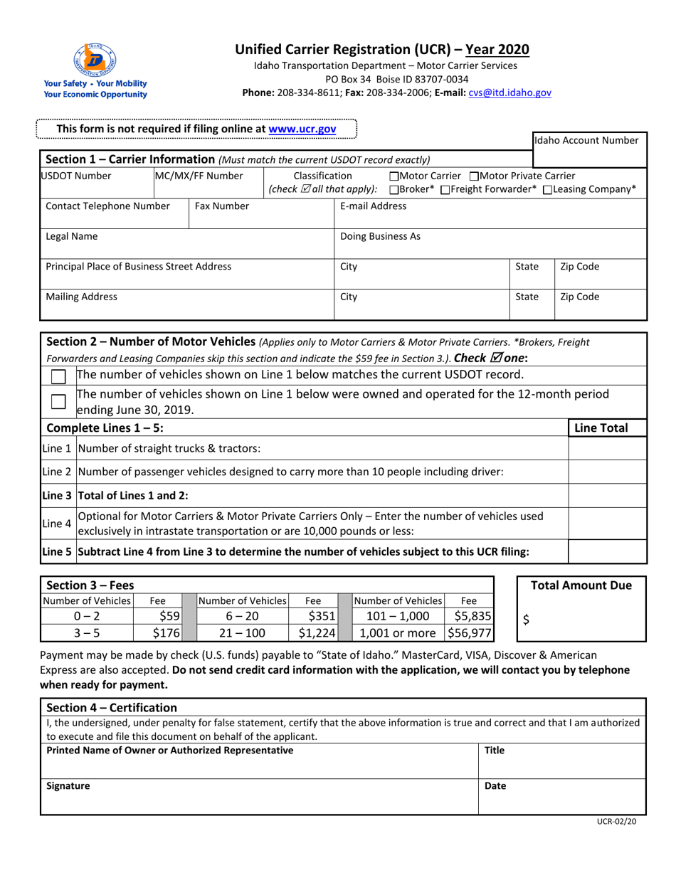 2020 Idaho Unified Carrier Registration (Ucr) - Fill Out, Sign Online ...