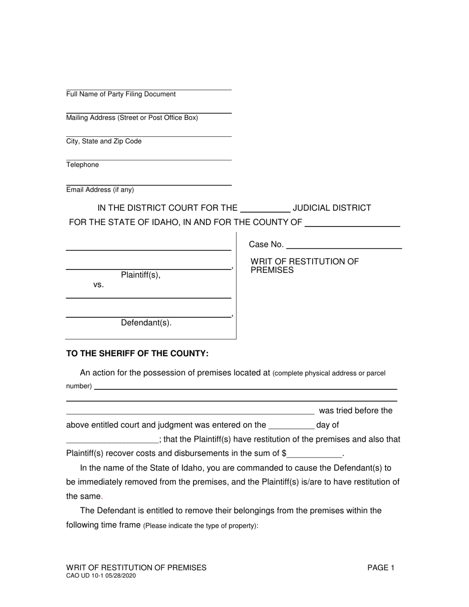 Form CAO UD10-1 - Fill Out, Sign Online and Download Fillable PDF ...