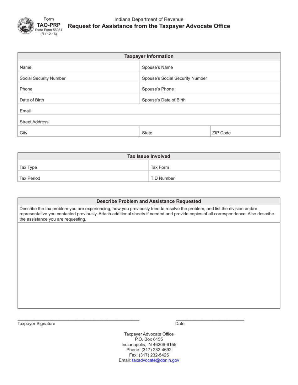 Form TAO-PRP (State Form 56081) Download Fillable PDF or Fill Online ...