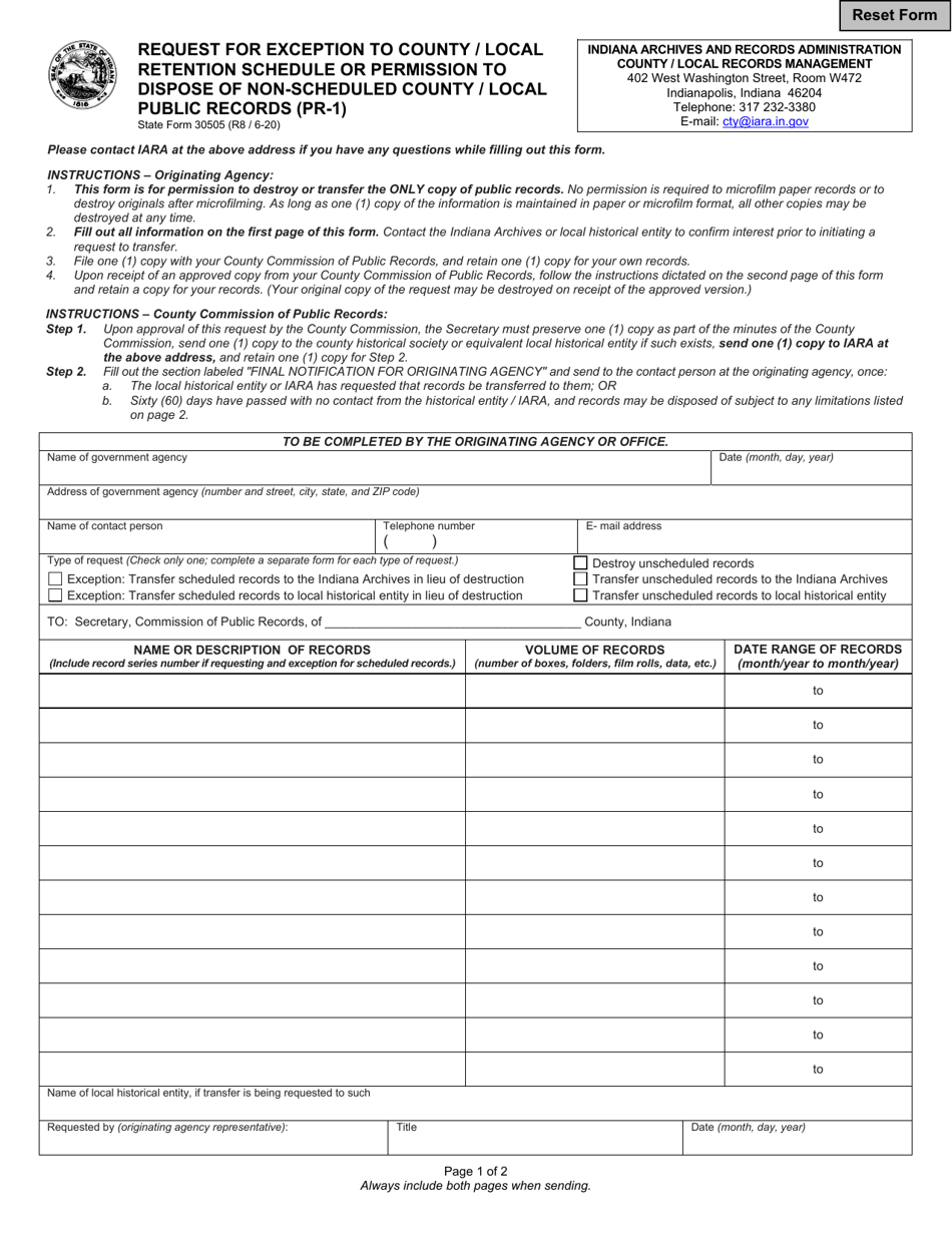 Form PR-1 (State Form 30505) - Fill Out, Sign Online and Download Fillable PDF, Indiana ...