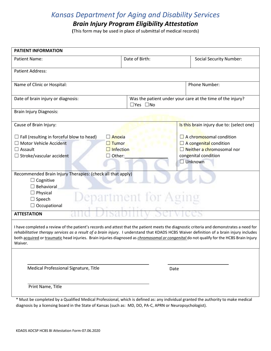 Kansas Brain Injury Program Eligibility Attestation - Fill Out, Sign ...