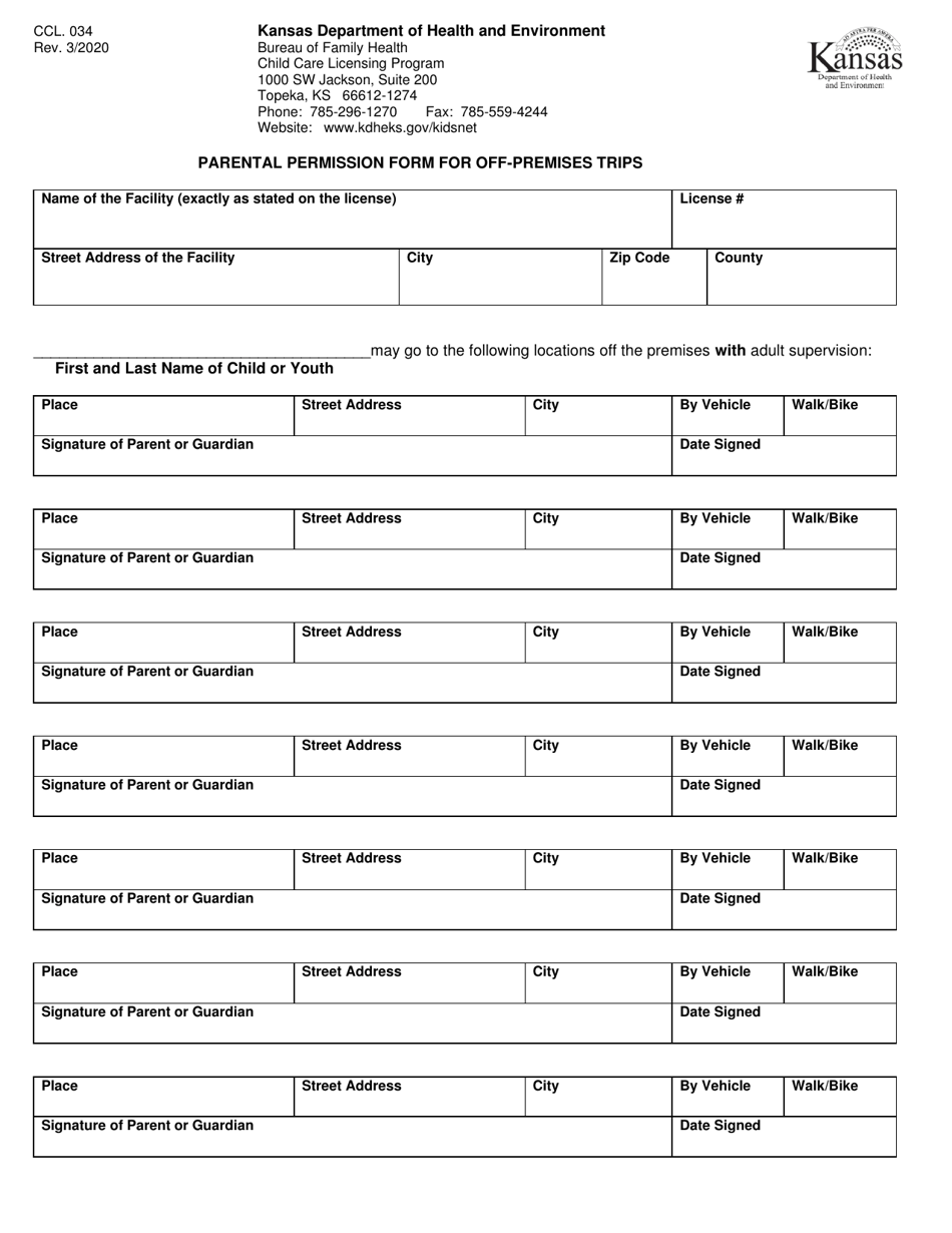 Form CCL.034 Download Printable PDF or Fill Online Parental Permission ...
