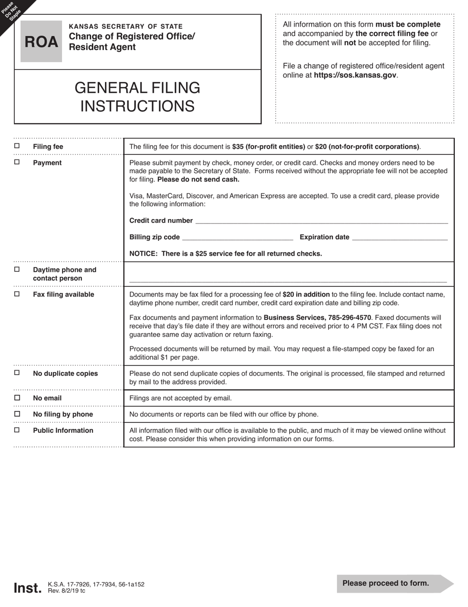 Form ROA - Fill Out, Sign Online and Download Fillable PDF, Kansas ...