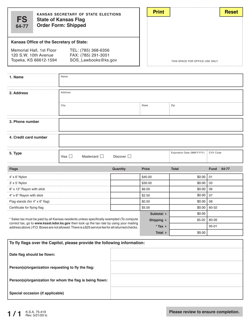 Form FS64-77 - Fill Out, Sign Online and Download Fillable PDF, Kansas ...