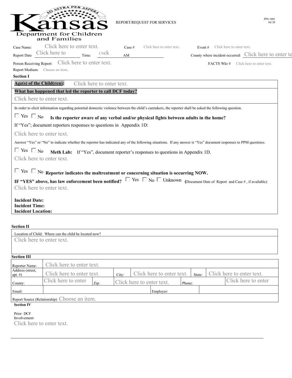 Form PPS1001 - Fill Out, Sign Online and Download Printable PDF, Kansas ...