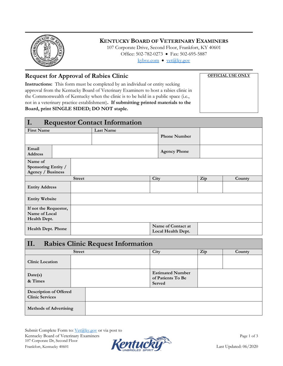 Kentucky Request for Approval of Rabies Clinic - Fill Out, Sign Online ...