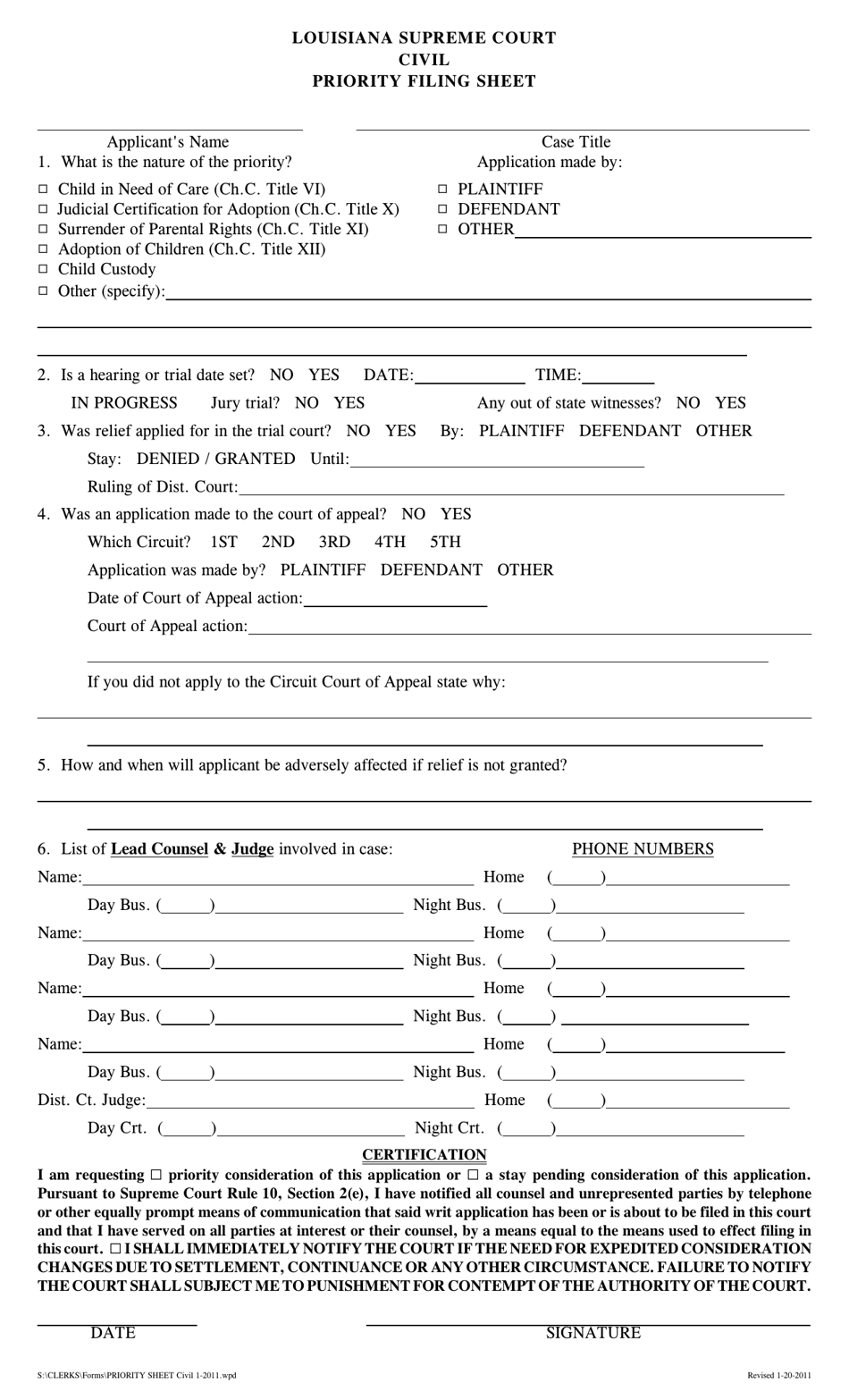 Louisiana Civil Priority Filing Sheet - Fill Out, Sign Online and ...