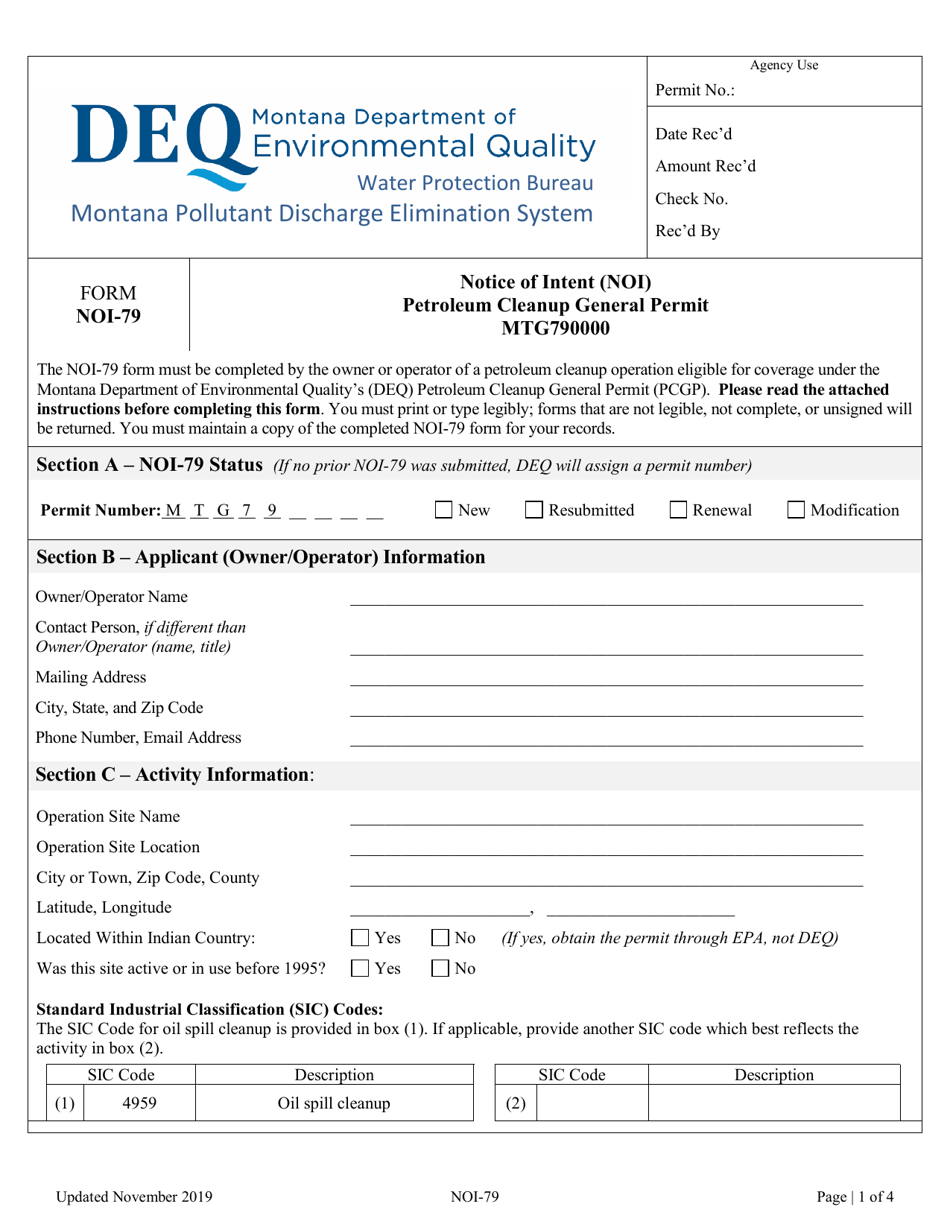 Form NOI-79 - Fill Out, Sign Online and Download Printable PDF, Montana ...