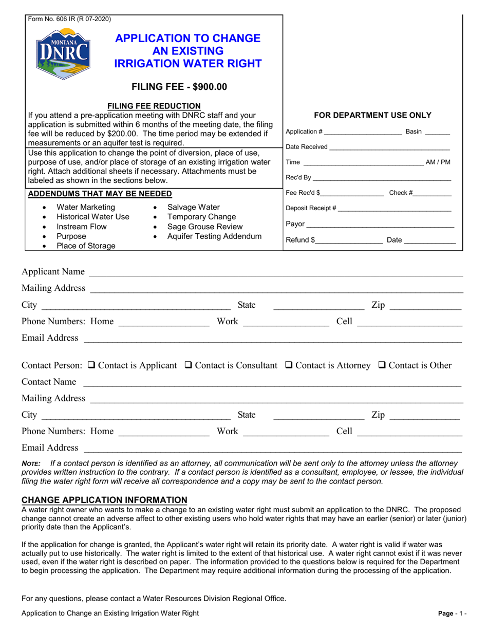 Form 606 IR Download Fillable PDF or Fill Online Application to Change ...