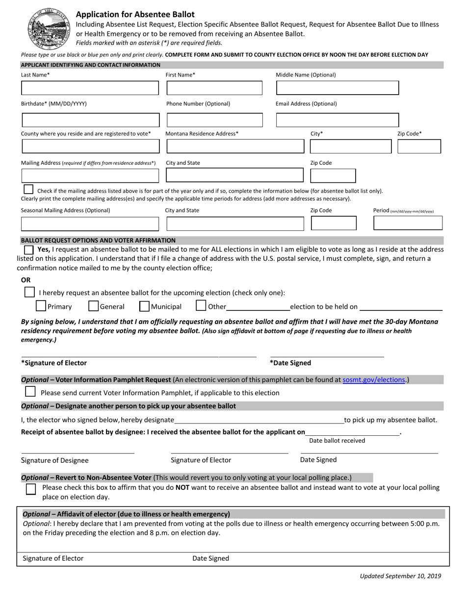 Montana Application for Absentee Ballot Download Printable PDF ...