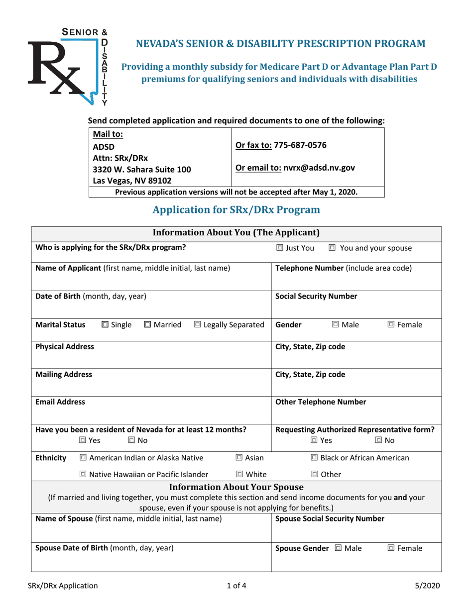 Nevada Application for Srx/Drx Program Download Fillable PDF ...