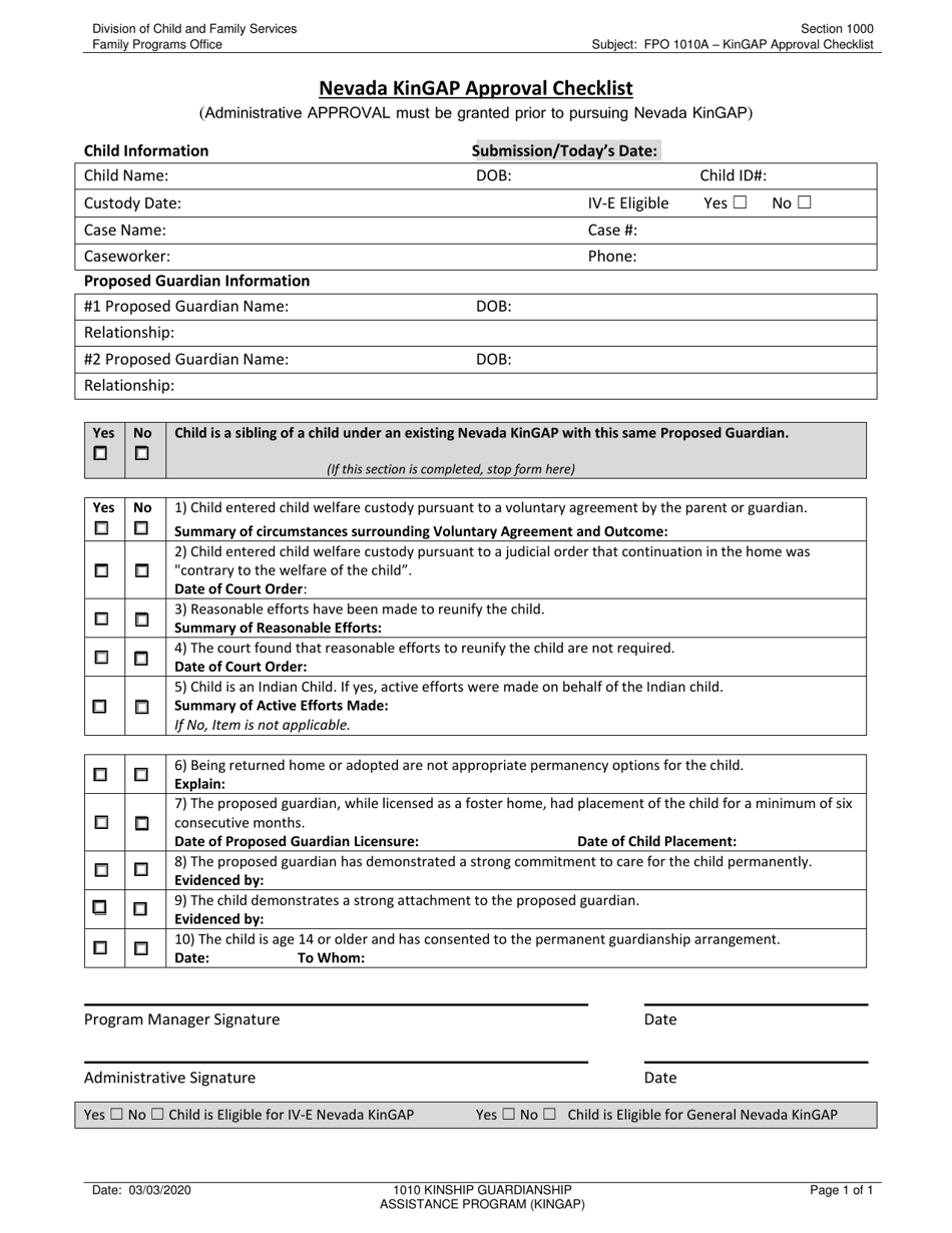 Form FPO1010A - Fill Out, Sign Online and Download Fillable PDF, Nevada ...
