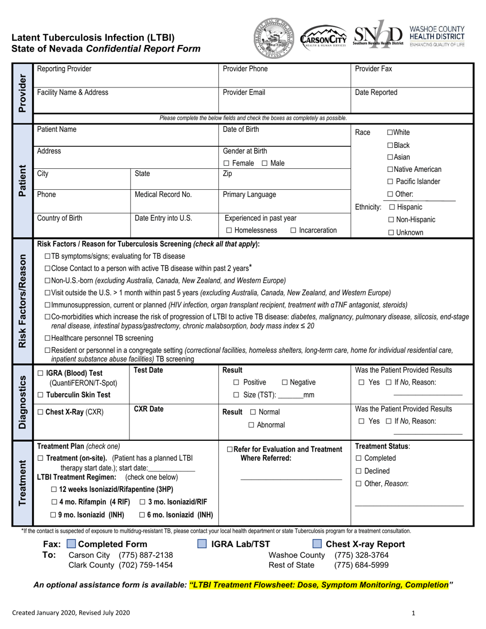 Nevada Latent Tb Infection (Ltbi) Confidential Report Form - Fill Out ...