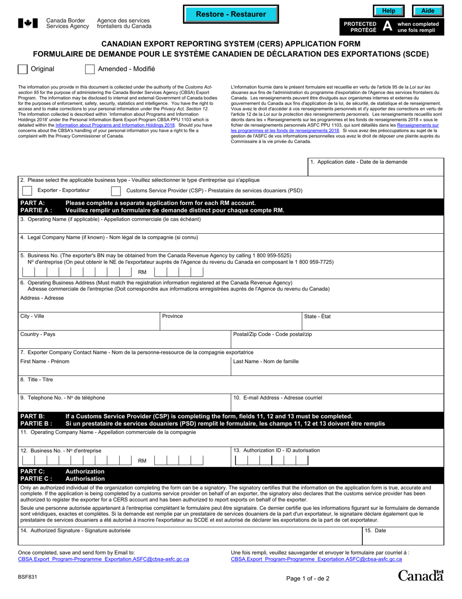 Form BSF831 - Fill Out, Sign Online and Download Fillable PDF, Canada ...