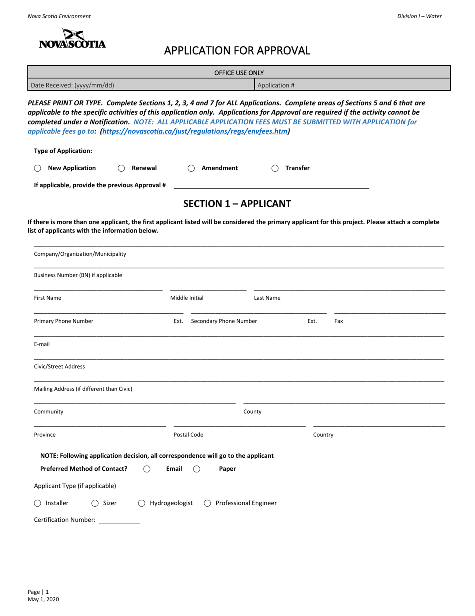 Nova Scotia Canada Water Allocation Application for Approval - Fill Out ...