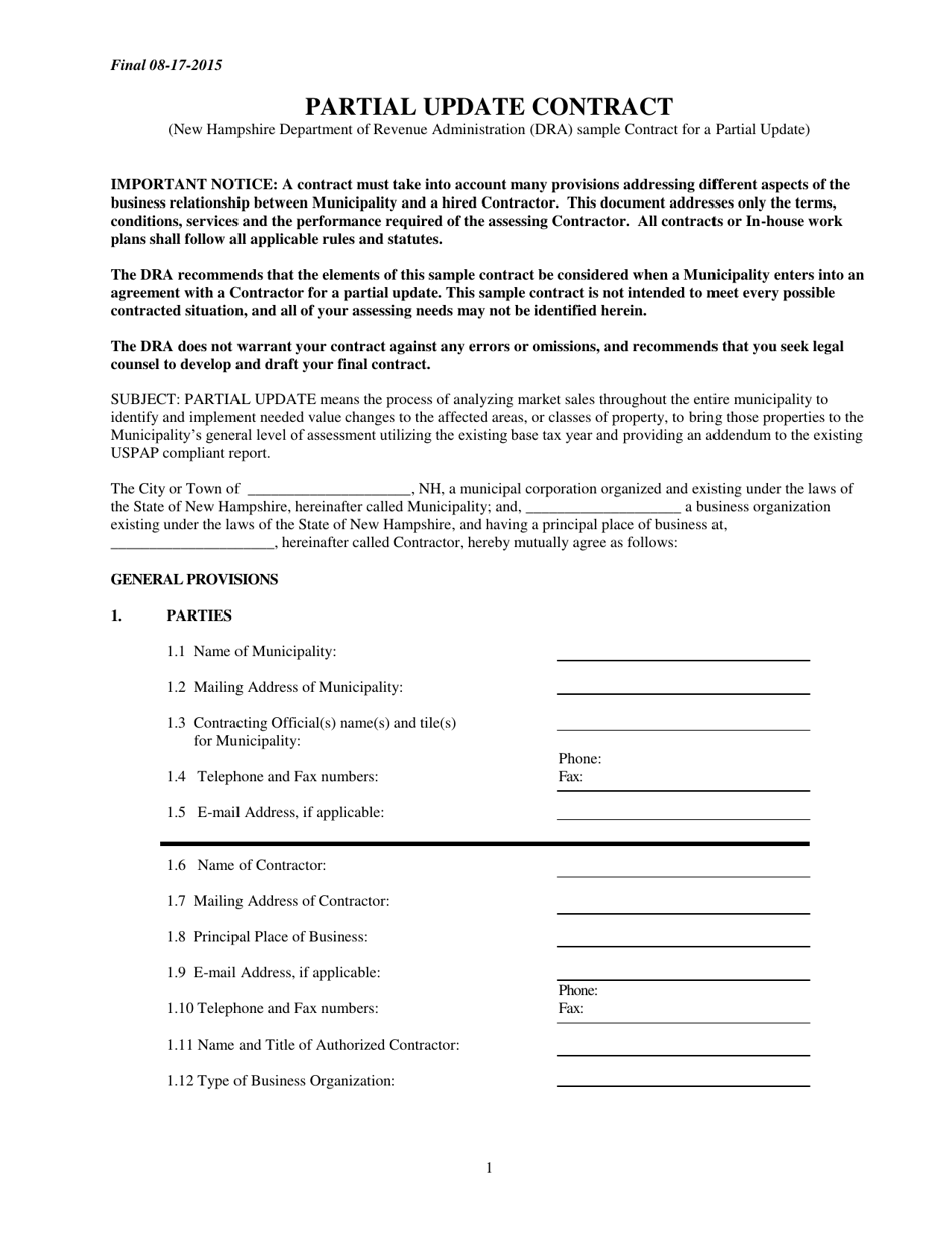 New Hampshire Partial Update Contract - Fill Out, Sign Online and ...