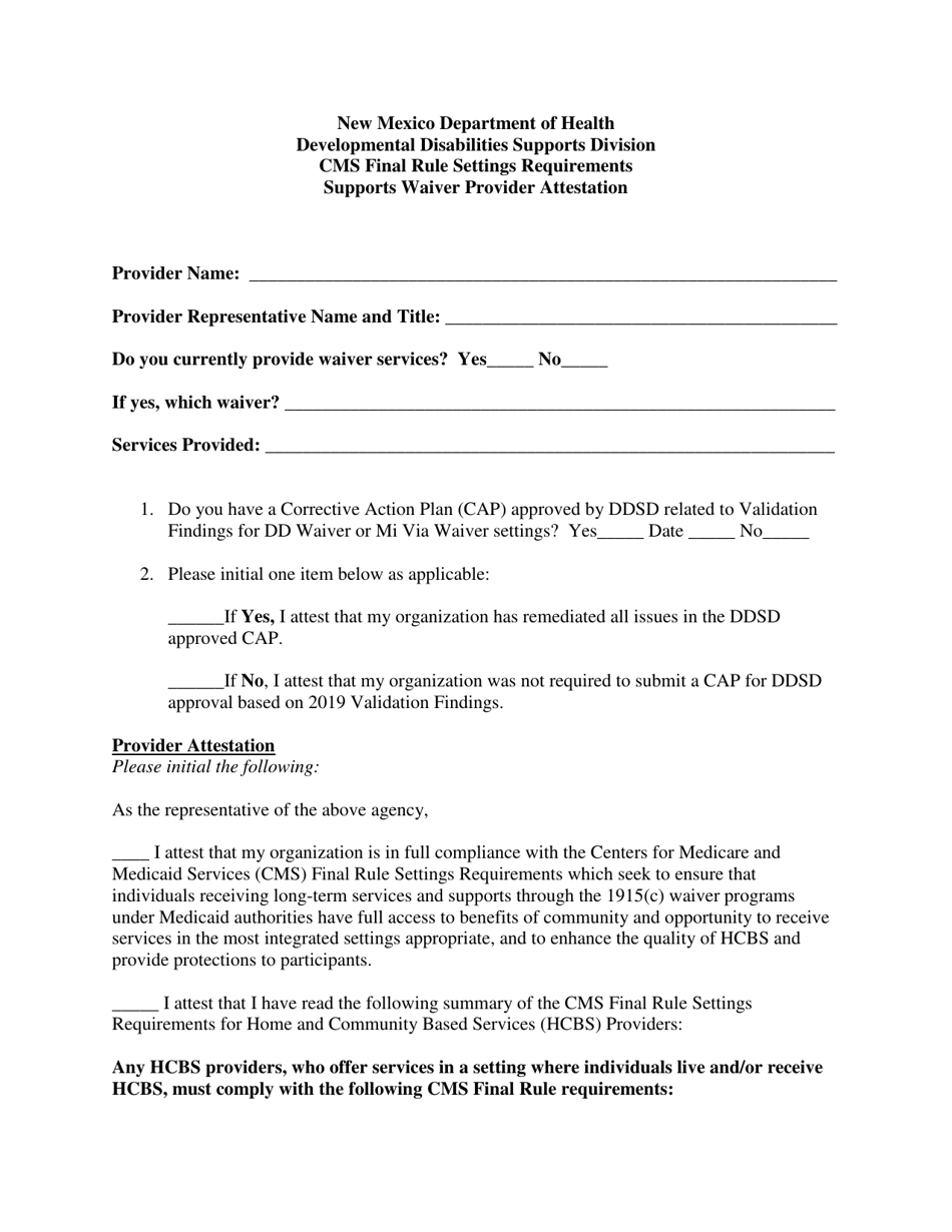 New Mexico Cms Final Rule Settings Requirements Supports Waiver ...