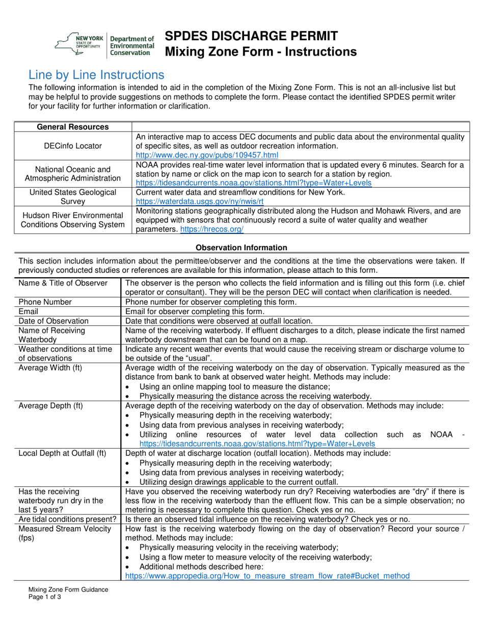 Download Instructions for Spdes Discharge Permit Mixing Zone Form PDF ...
