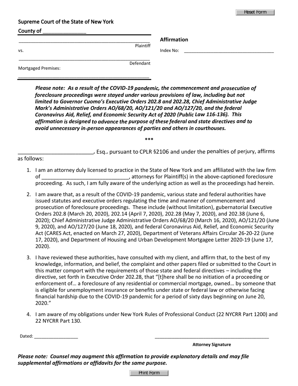 New York Affirmation Download Fillable PDF | Templateroller