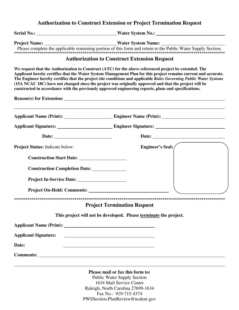 North Carolina Authorization to Construct Extension or Project ...