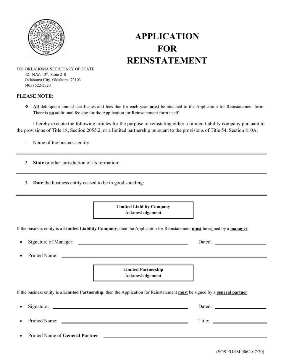 SOS Form 0062 - Fill Out, Sign Online and Download Fillable PDF ...