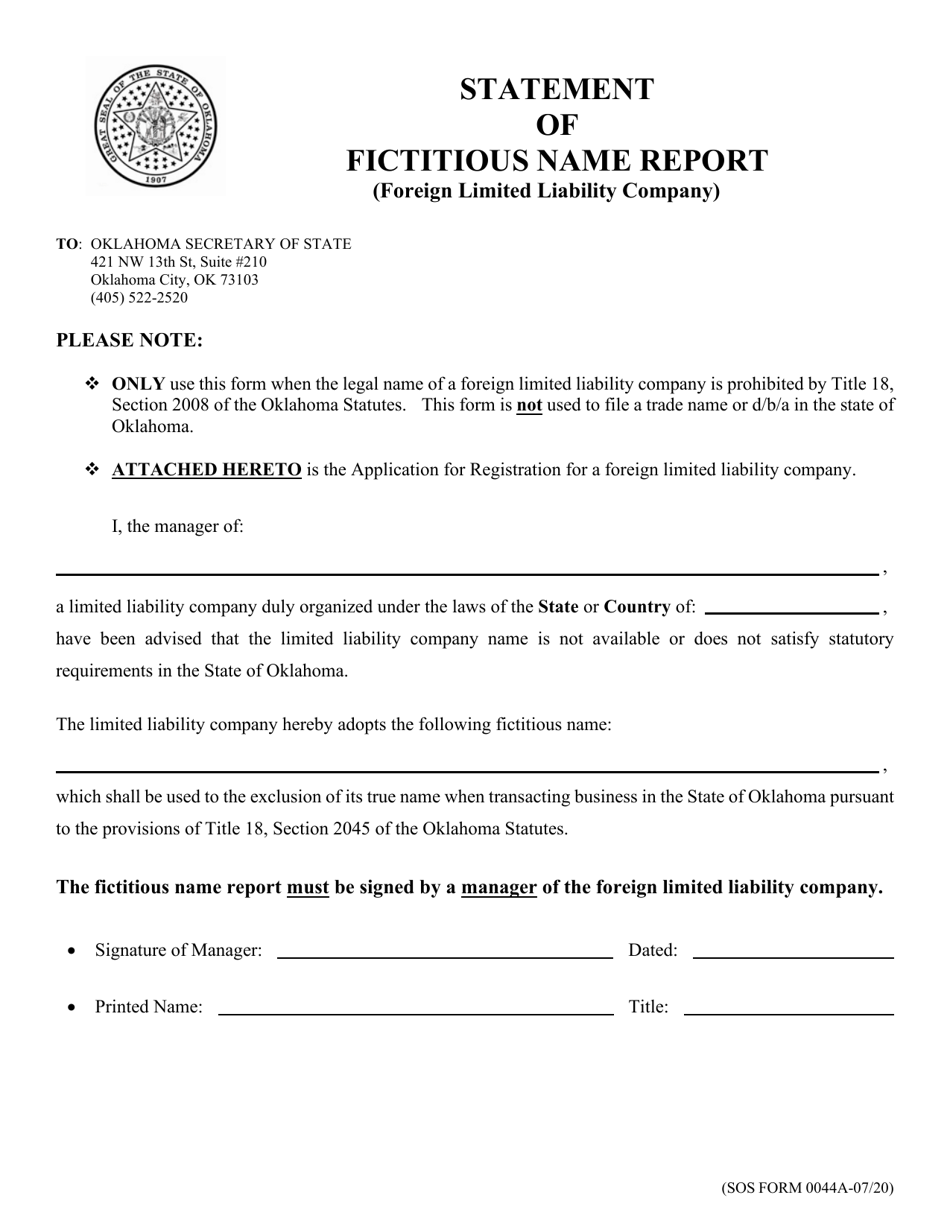 SOS Form 0044A Download Fillable PDF or Fill Online Statement of ...