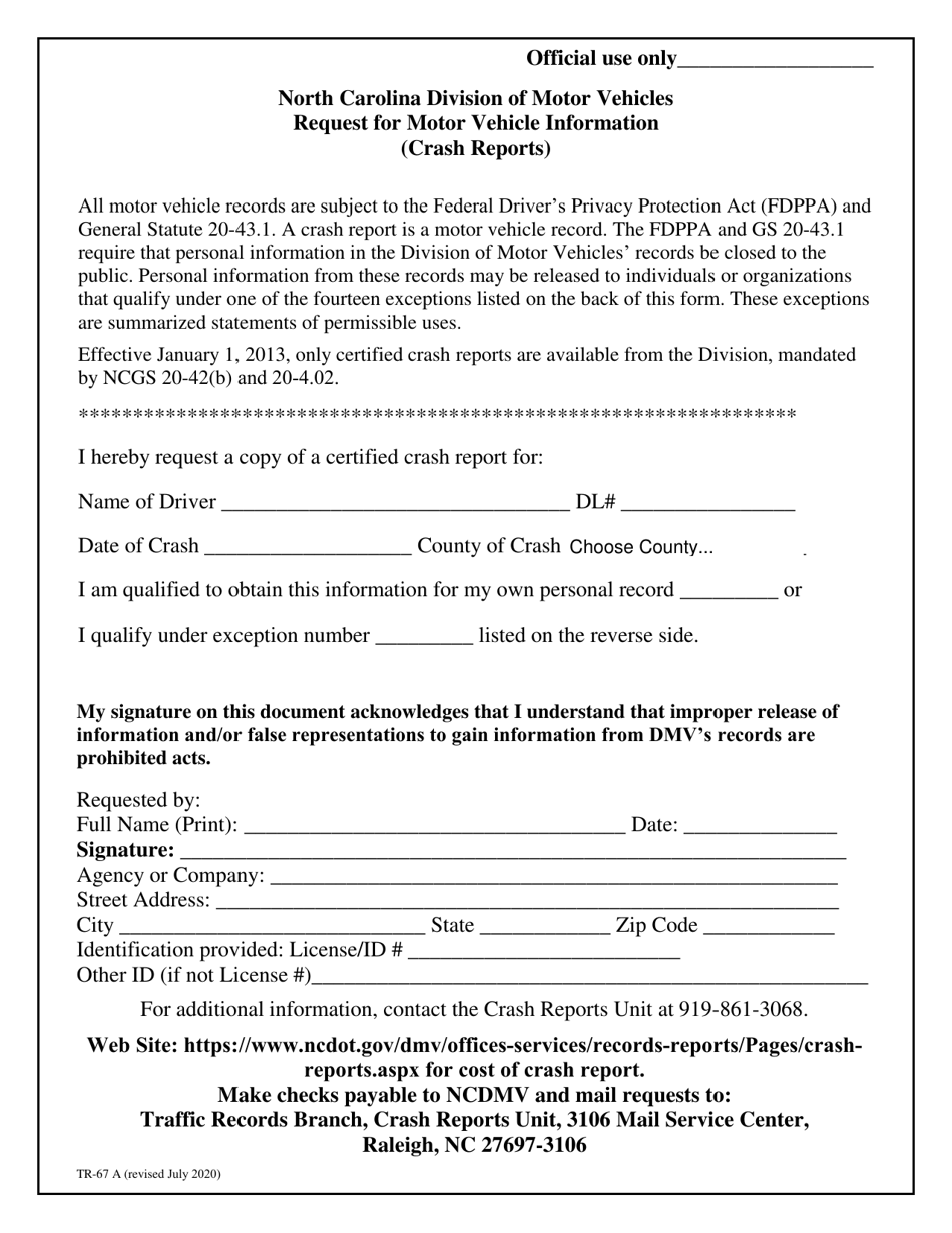 Form TR-67A - Fill Out, Sign Online and Download Fillable PDF, North ...