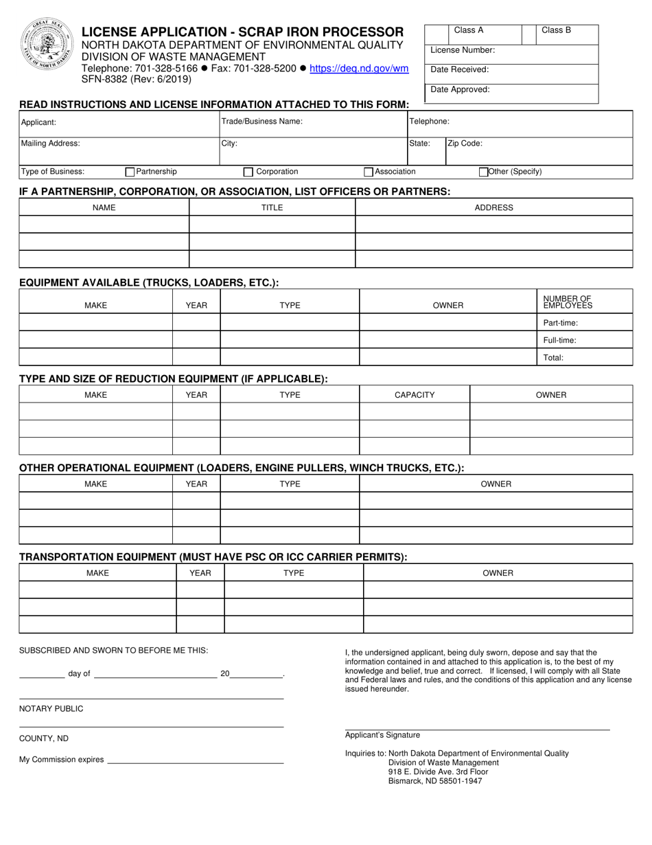 Form SFN-8382 - Fill Out, Sign Online and Download Printable PDF, North ...