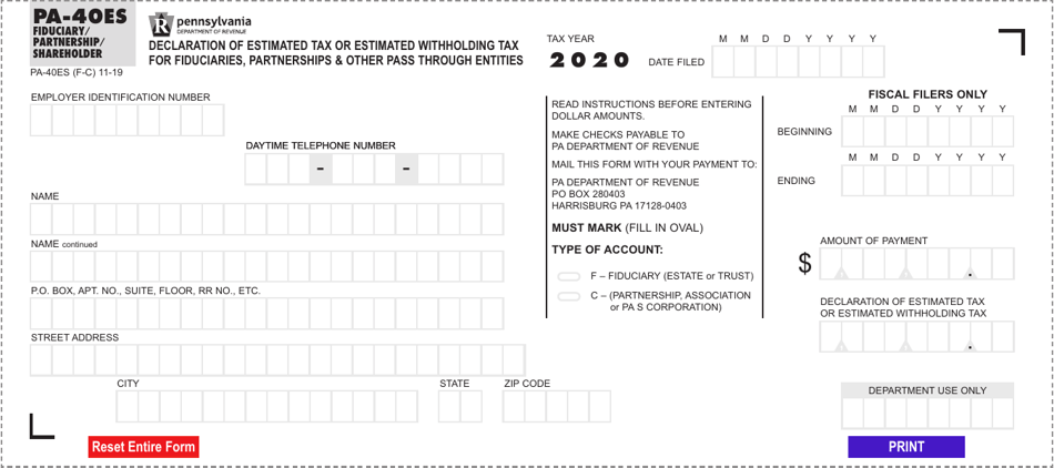 Form PA-40ES - 2020 - Fill Out, Sign Online and Download Fillable PDF ...