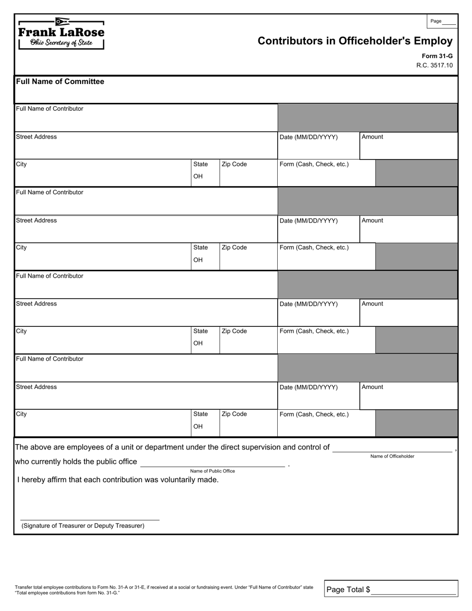 Form 31-G - Fill Out, Sign Online and Download Fillable PDF, Ohio ...