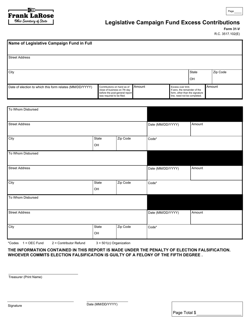 Form 31-V - Fill Out, Sign Online and Download Fillable PDF, Ohio ...