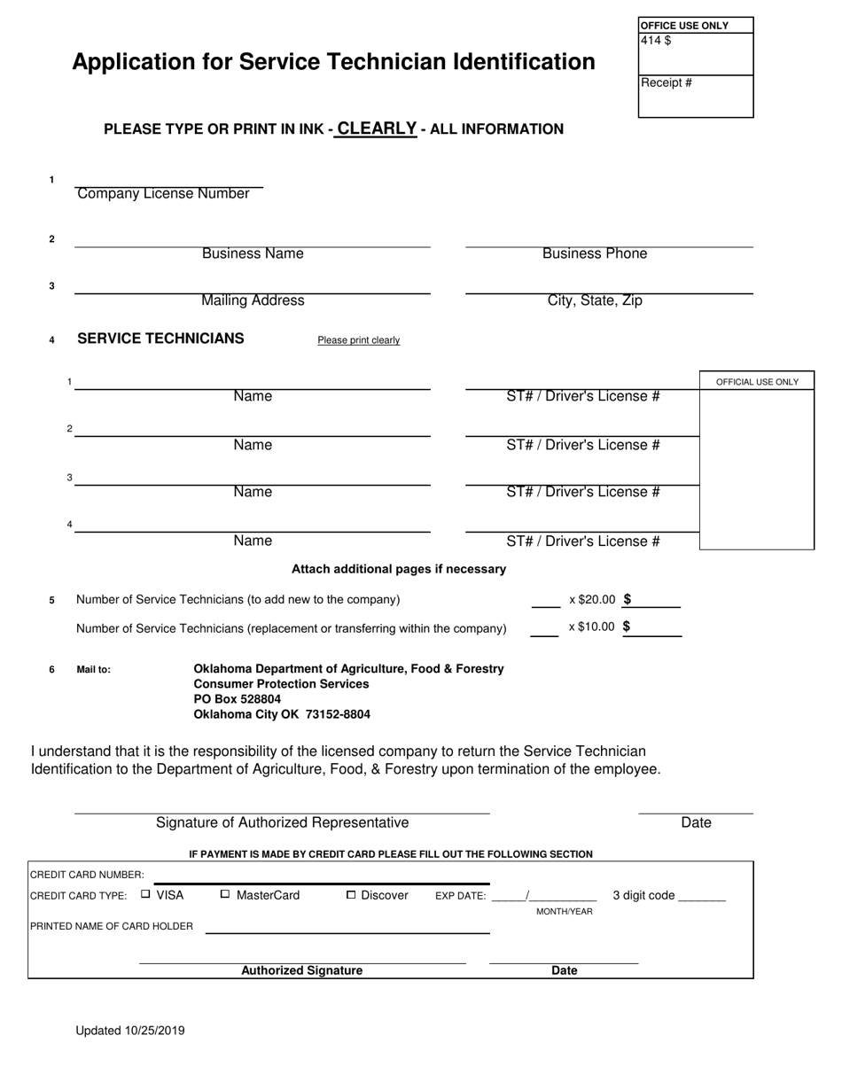 Oklahoma Application for Service Technician Identification Download ...
