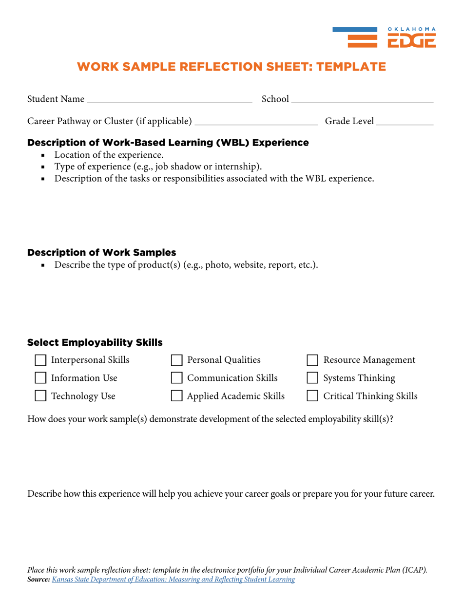Oklahoma Work Sample Reflection Sheet: Template - Fill Out, Sign Online ...