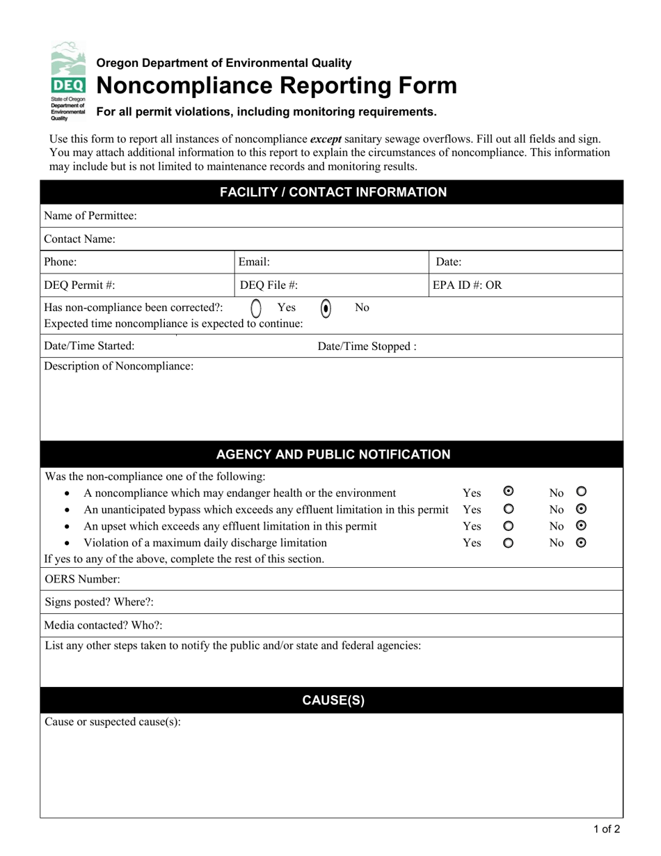 Oregon Noncompliance Reporting Form - Fill Out, Sign Online and ...