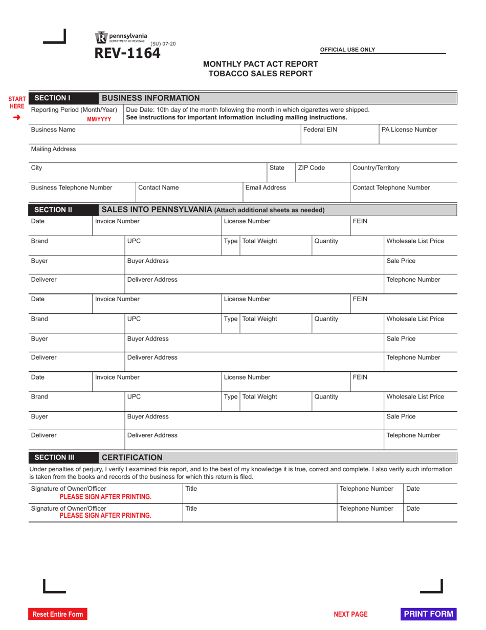 Form REV-1164 Download Fillable PDF or Fill Online Monthly Pact Act ...