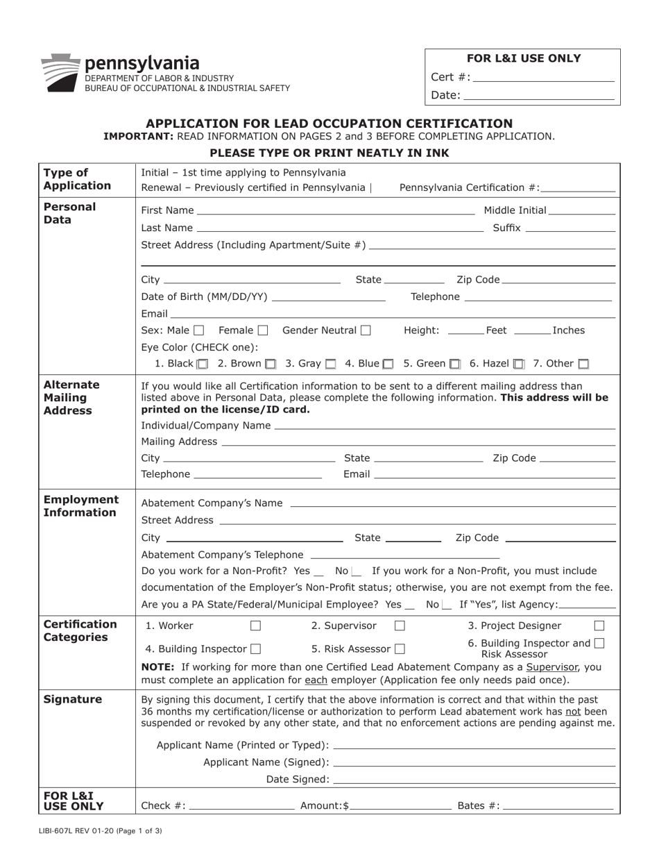 Form LIBI-607L Download Fillable PDF or Fill Online Application for ...