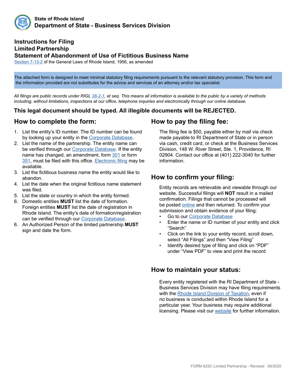 Form 625C Download Fillable PDF or Fill Online Statement of Abandonment ...